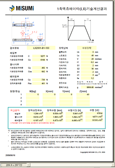 도움 一1축엑츄에이타(LX)기술계산결과