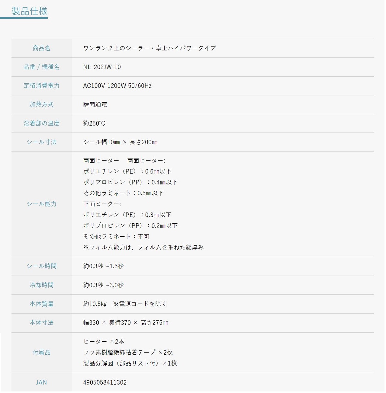 シーラー NL-202JW-10 | 東京硝子器械 | MISUMI-VONA【ミスミ】